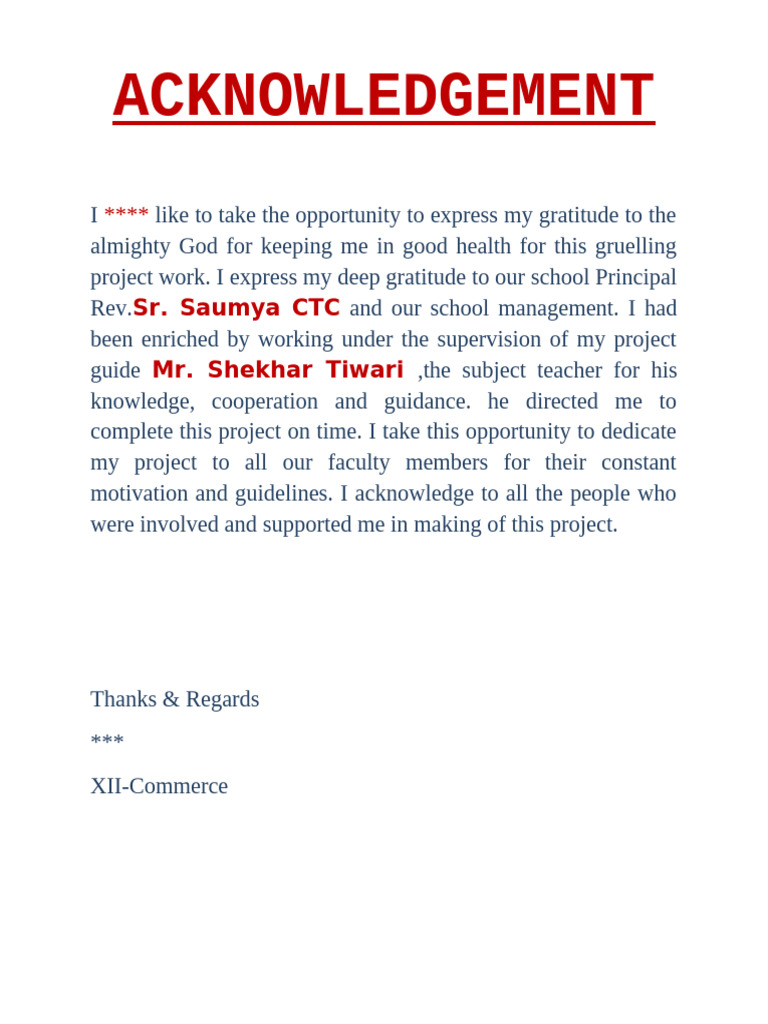 Computer Science Project Acknowledgement | PDF