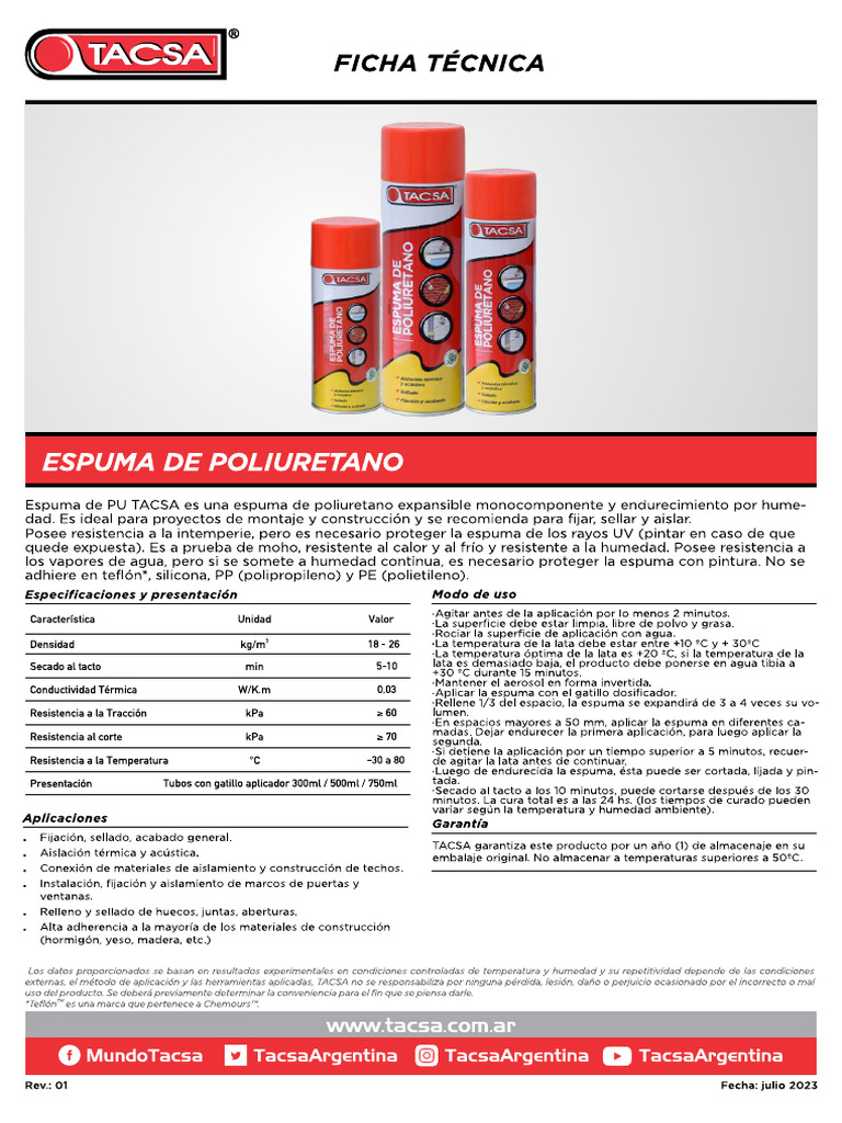 FT Espuma Pu Esp Rev01 Jul23 | PDF
