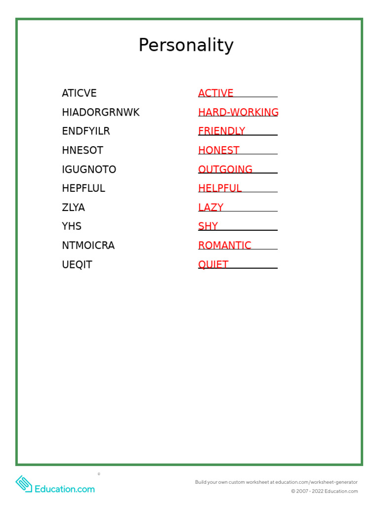 Worksheet Answerkey | PDF