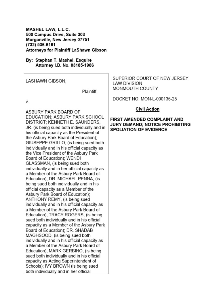 LaShawn Gibson v. Asbury Park BOE Lawsuit | PDF | Confrontation Clause
