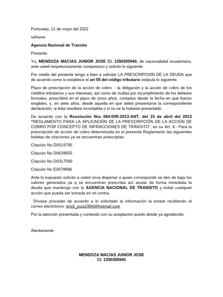 Solicitud de Prescripción de Deuda Tributaria | PDF