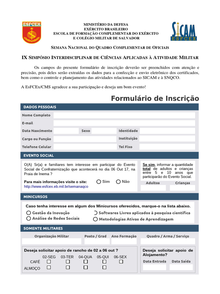 SICAM2017 Formulario Inscricao v2 | PDF