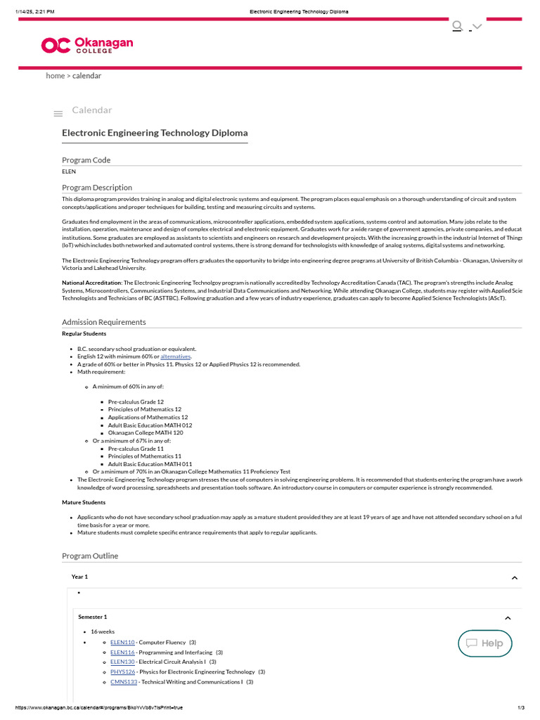 Electronic Engineering Technology Diploma | PDF | Engineering | Electronic Engineering