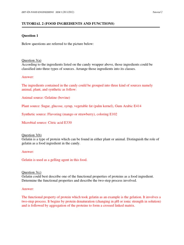 Food Ingredients and Their Functions | PDF | Gelatin | Fat