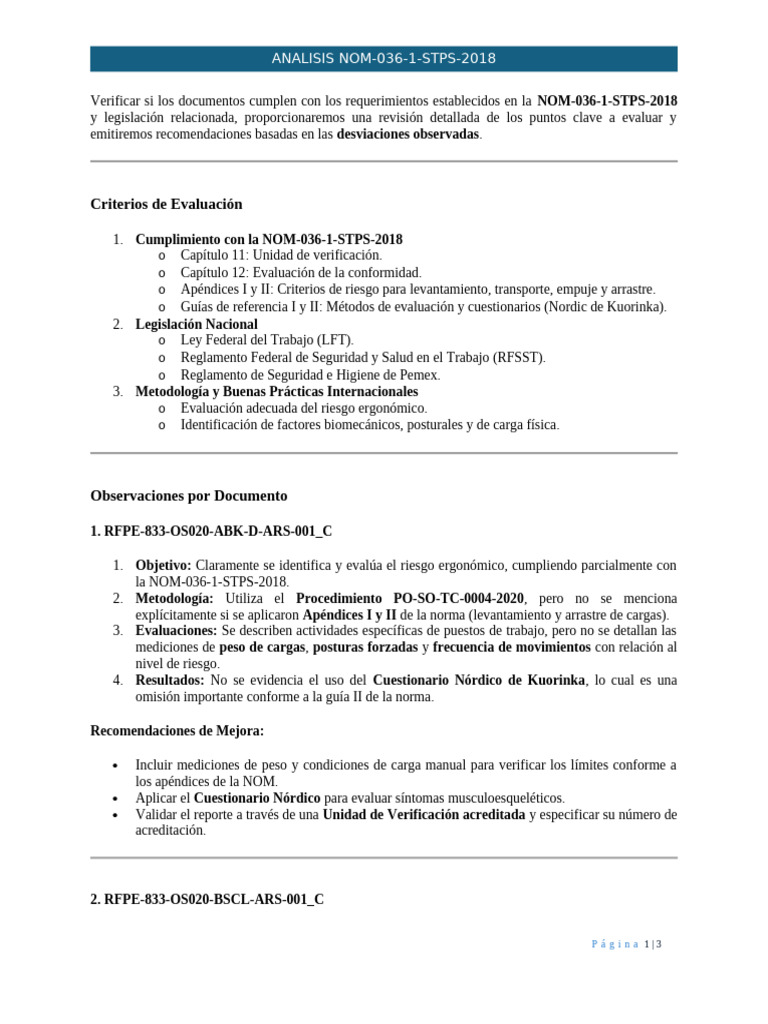 Analisis NOM-036-1-STPS-2018 | PDF | Factores humanos y ergonomía
