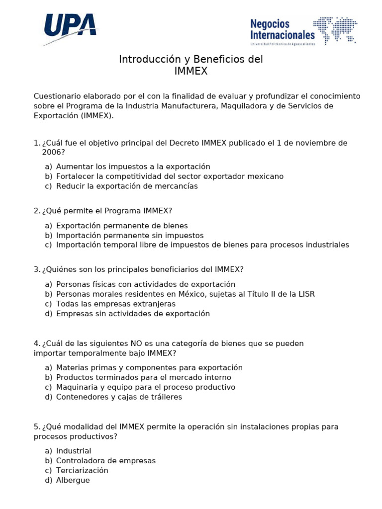 Cuestionario IMMEX (1) | PDF