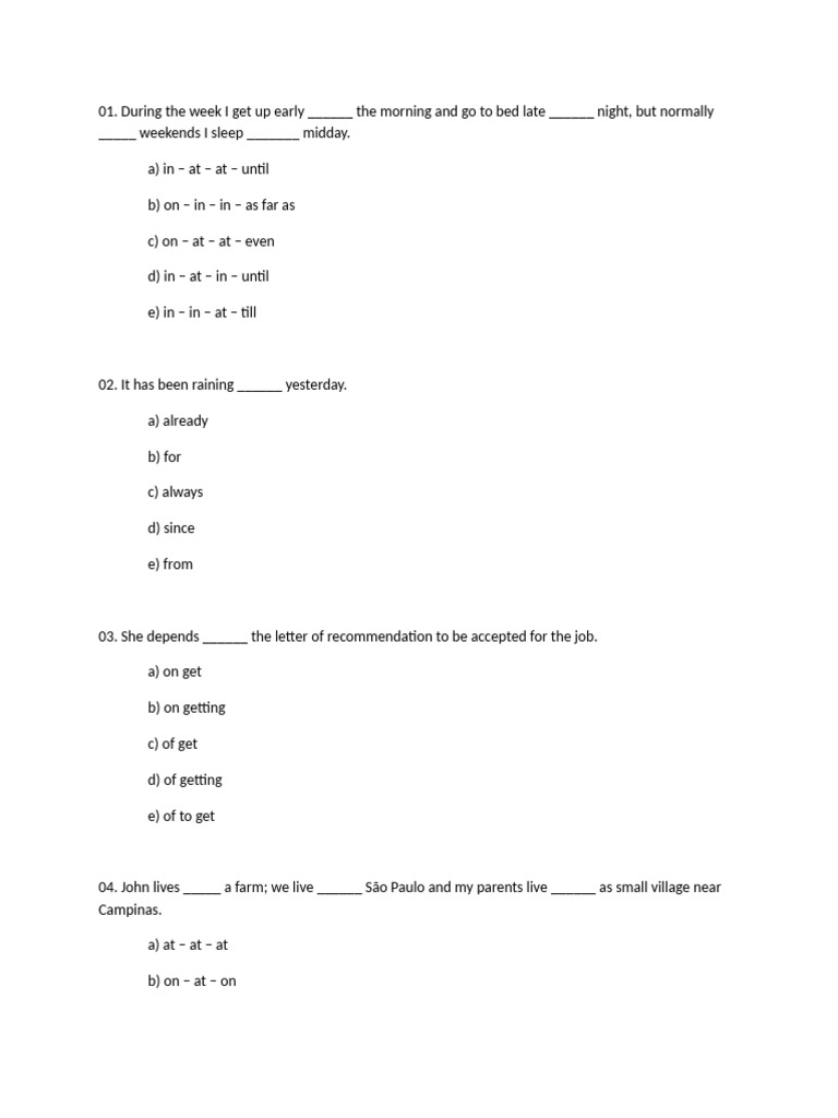 English Prepositions Practice Quiz | PDF