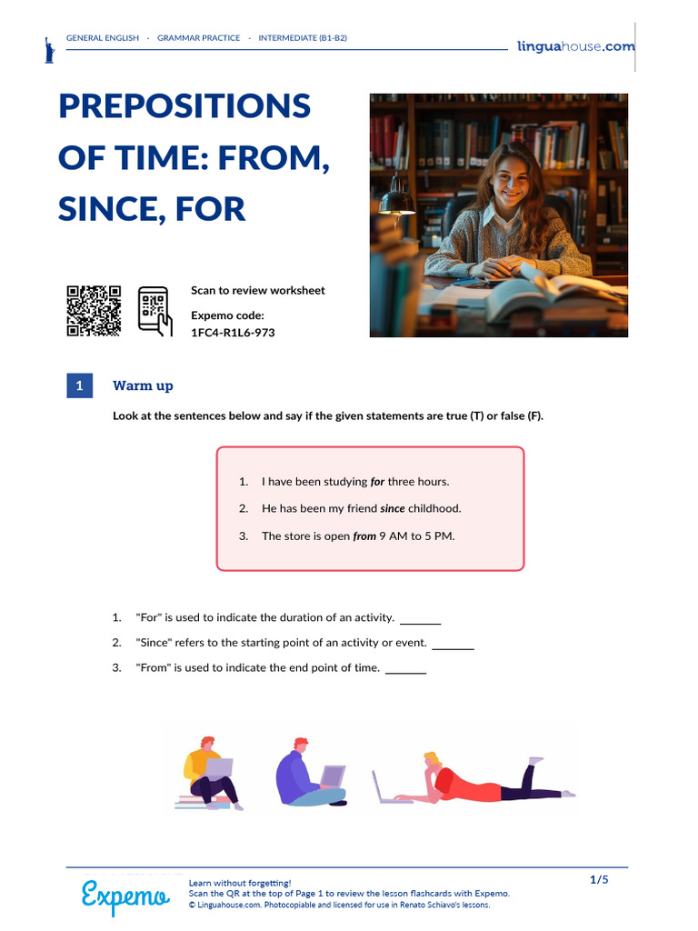prepositions-of-time-from-since-for-american-english-student-B1-B2 | PDF | Linguistics | Grammar