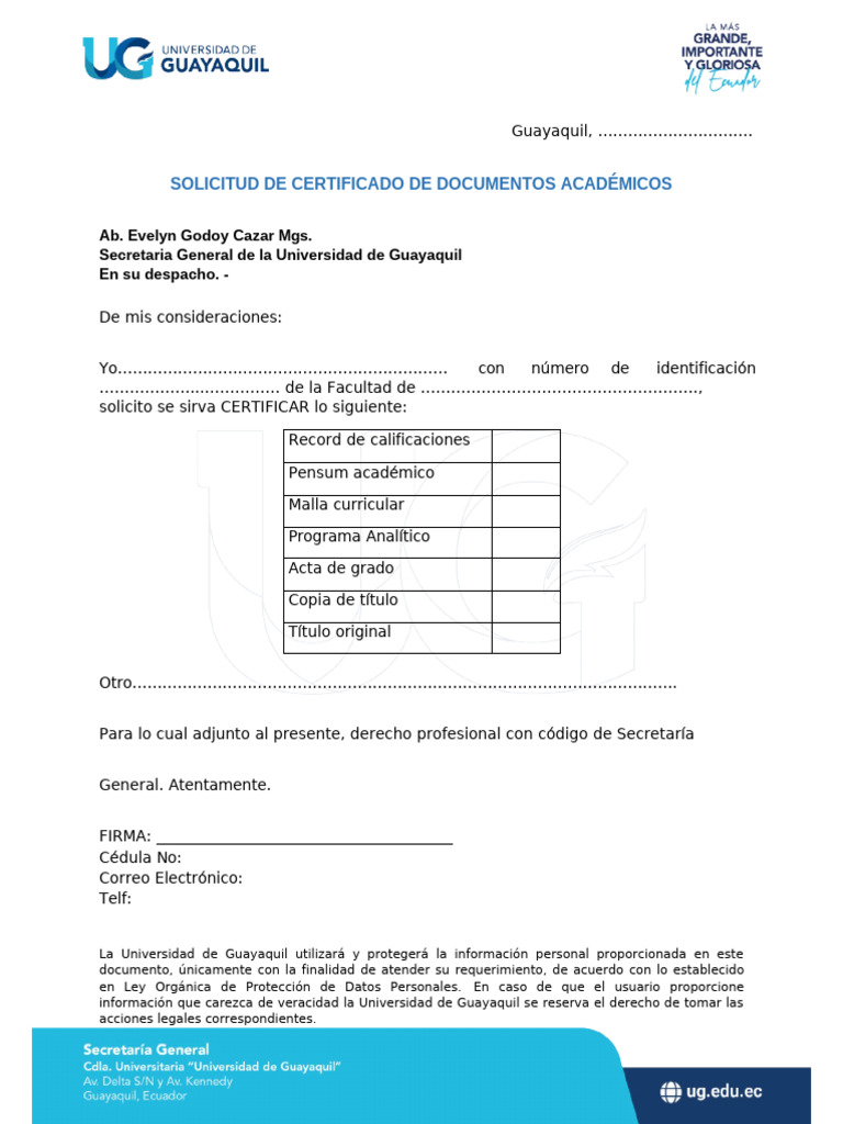Solicitud de Certificado de Documentos Academicos | PDF