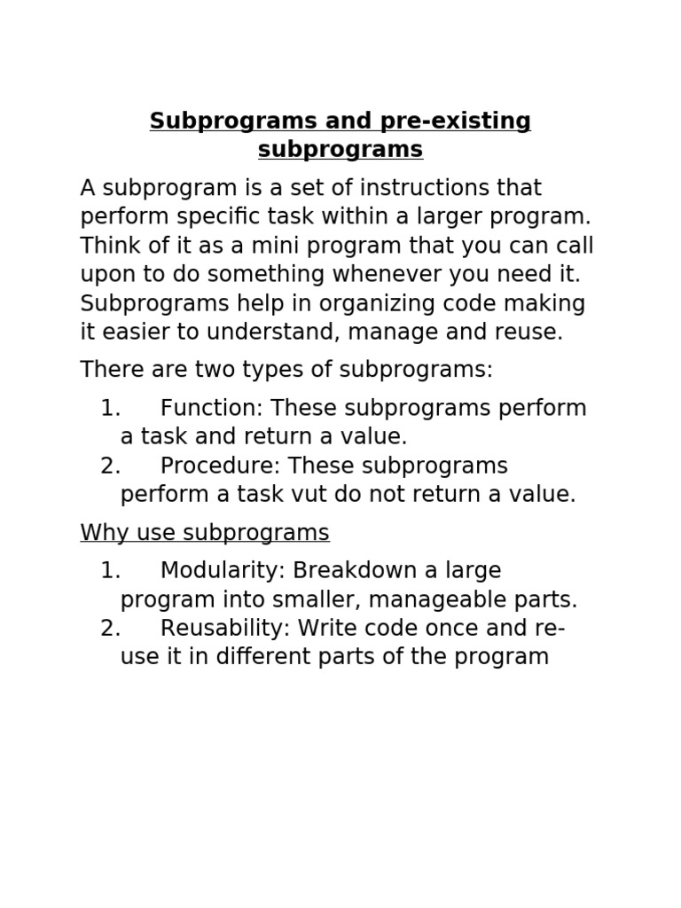 Subprograms and Pre | PDF