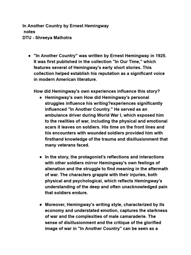 Themes of War in "In Another Country" | PDF | Symbolism (Arts)