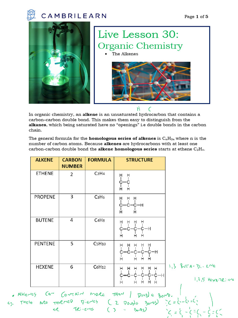 IGCSE Chem Live Lesson 30 - The Alkenes | PDF | Alkene | Hydrocarbons