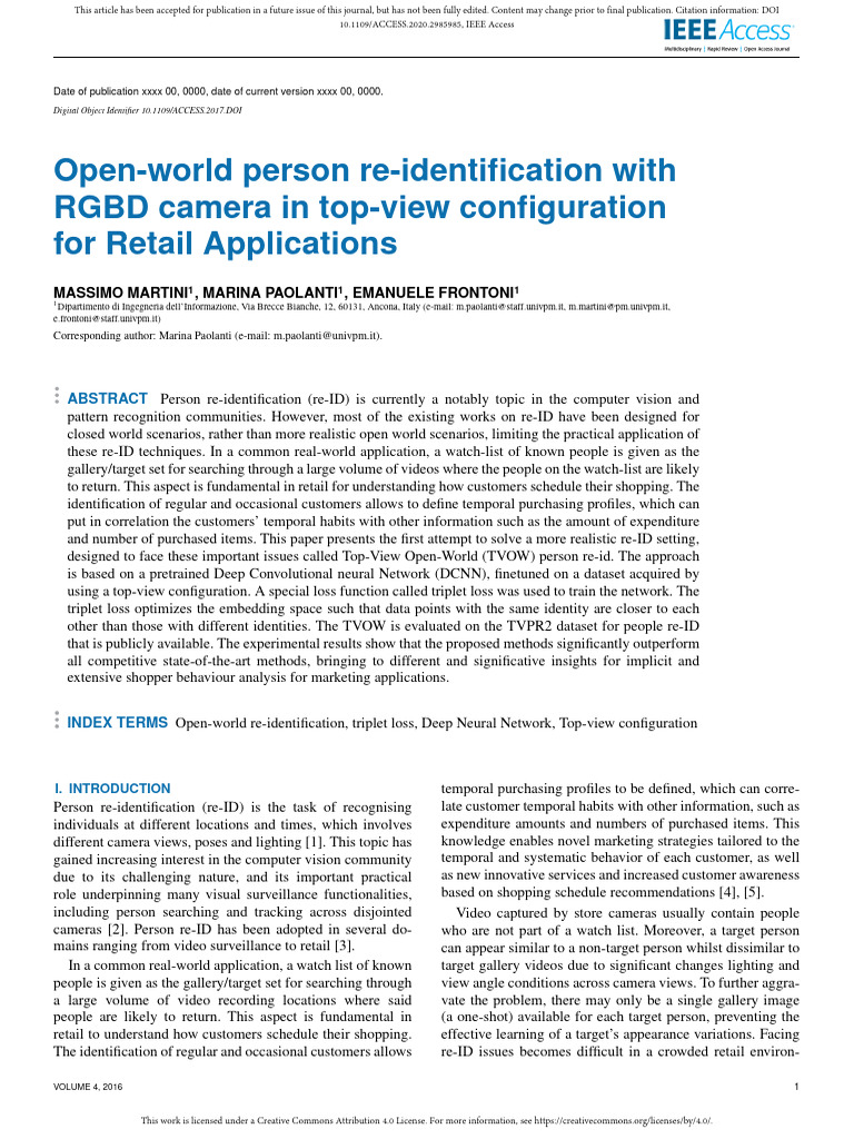 Open-World Person Re-Identification With RGBD Came | PDF | Applied Mathematics | Learning