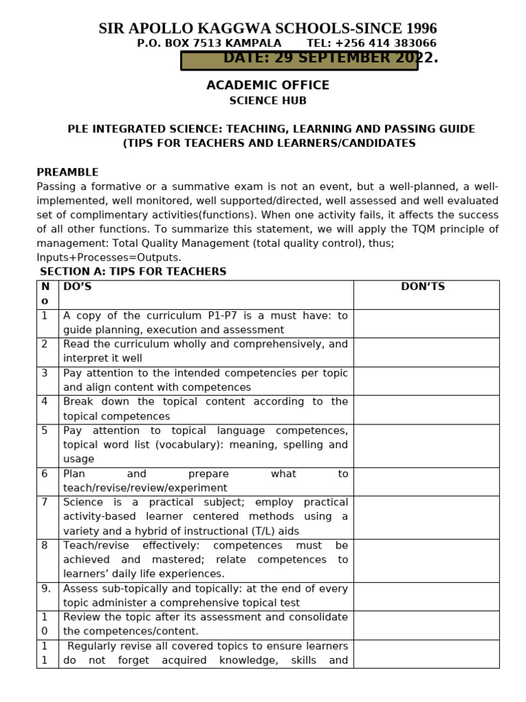 PLE SCI TIPS at PROF - MOSES VIP | PDF | Educational Assessment | Knowledge