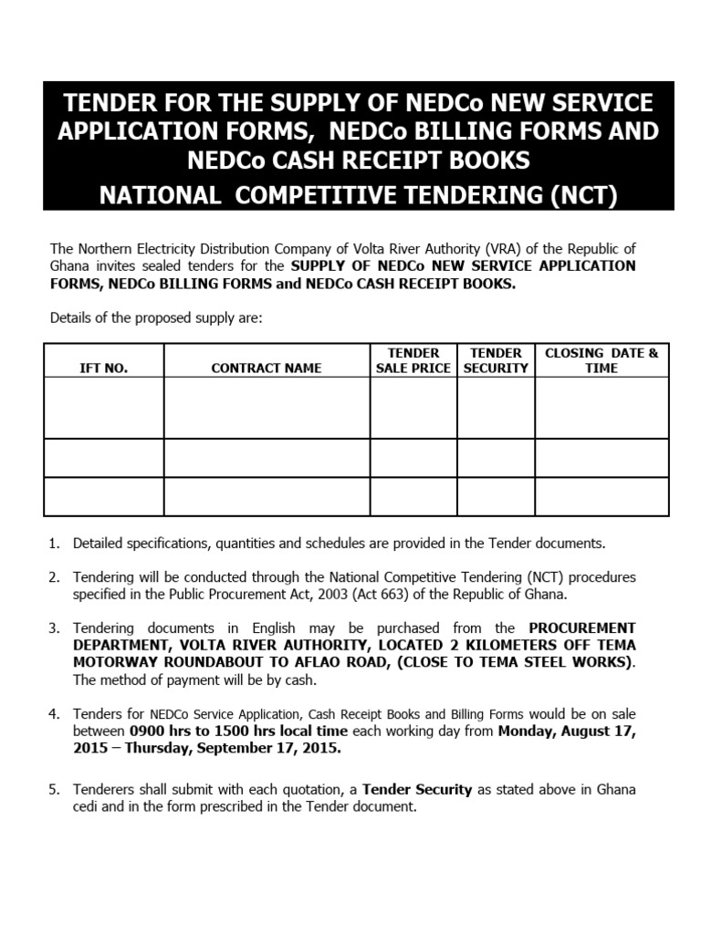 TENDER FOR THE Various NEDCO Items ADVERT-MD.docx-final (1) | PDF