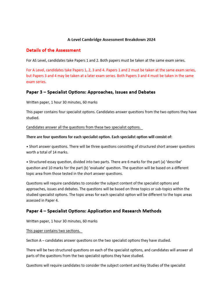 A-Level Cambridge Assessment Breakdown 2024 | PDF | Methodology | Question