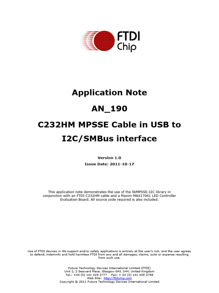 AN 190 C232HM MPSSE Cable in USB To I2C Interface | PDF | Software ...