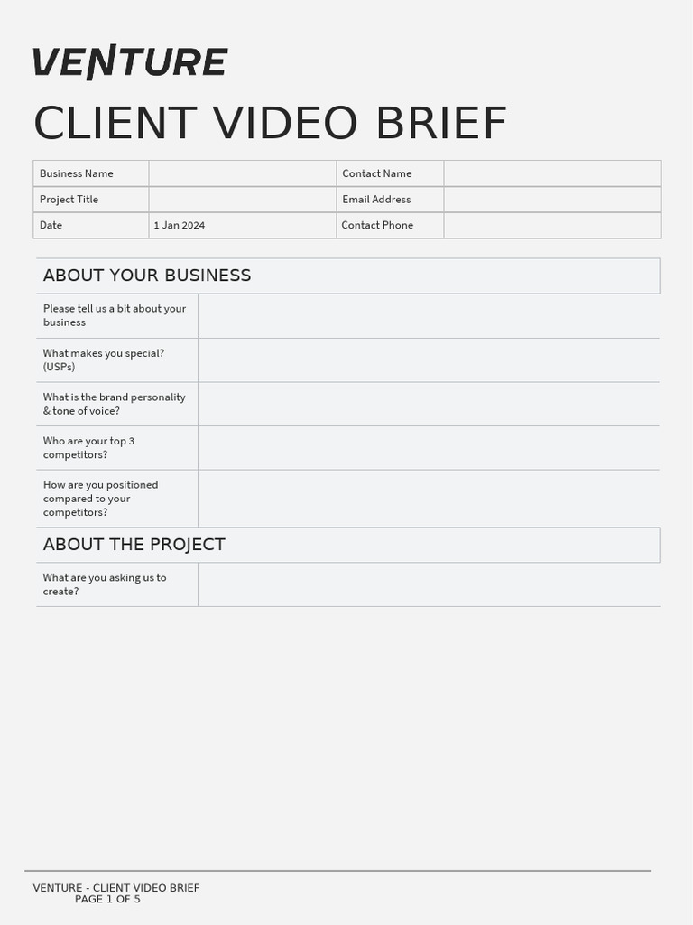 Video Briefing Template - Venture Videos | PDF | Cyberspace | Promotion ...
