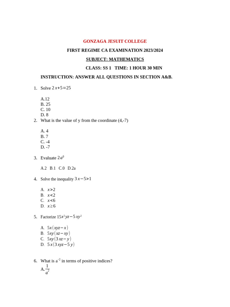 Ss1 CA Questions | PDF