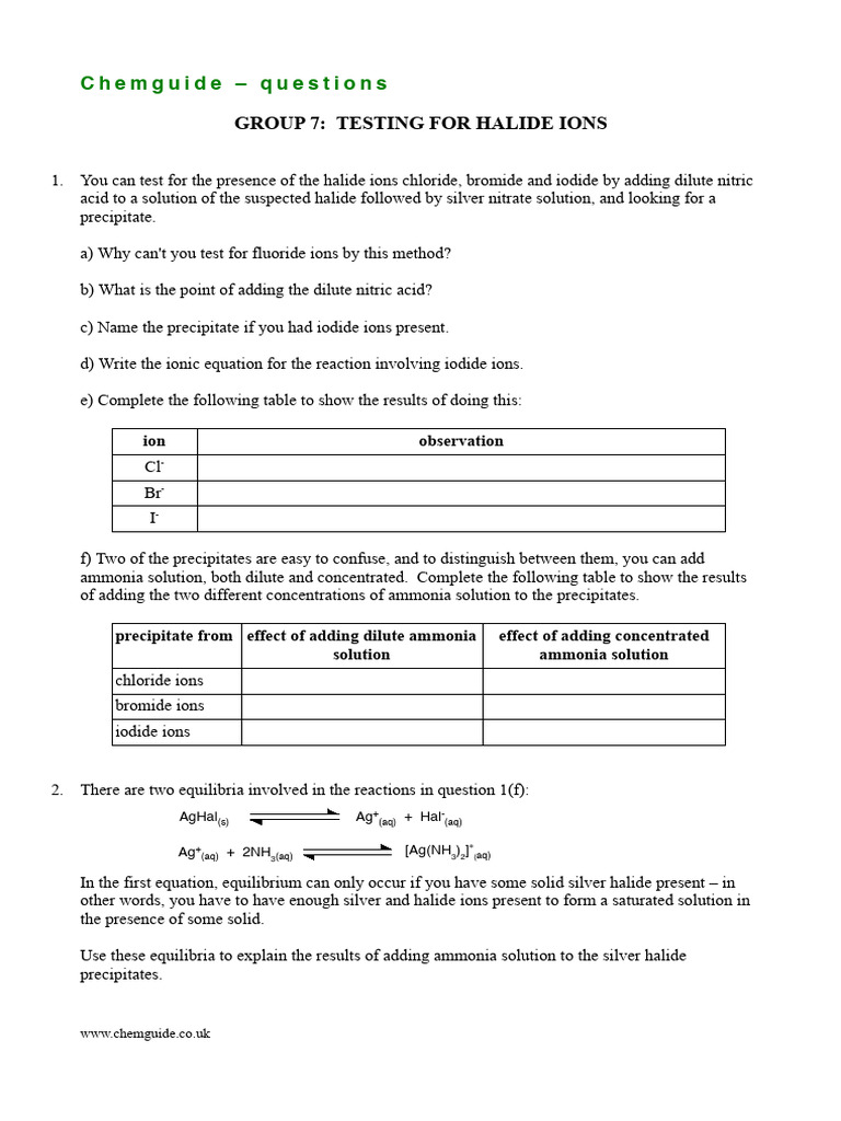 Test For Halide Ions | PDF