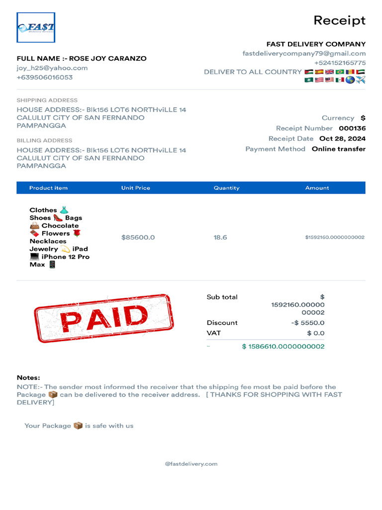 Pastel Swift Receipt - FULL NAME - ROSE JOY CARANZO - Oct 28, 2024 | PDF
