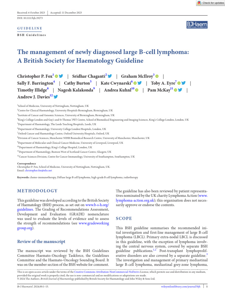BR J Haematol - 2024 - Fox - The Management of Newly Diagnosed Large Bcell Lymphoma A British ...