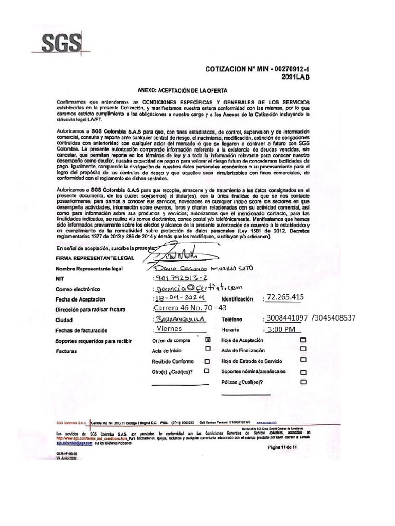 Aceptacion Oferta SGS | PDF