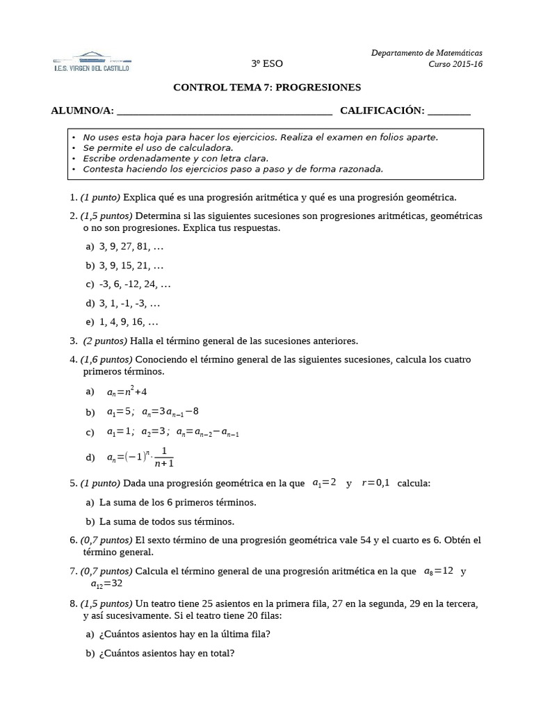 Examen tema07_progresiones | PDF
