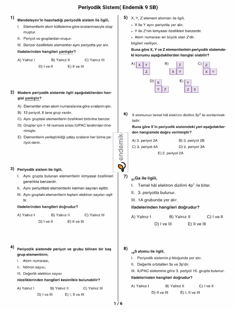 Periyodik Sistem (Endemik 9 SB) | PDF