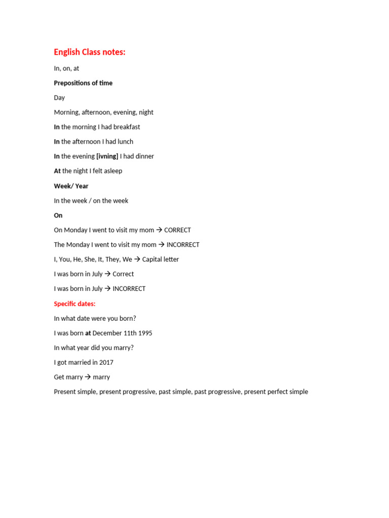 English Class Notes | PDF