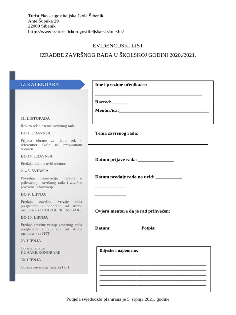 Obrazac Evidencijskog Lista Obrane Zav Rada | PDF