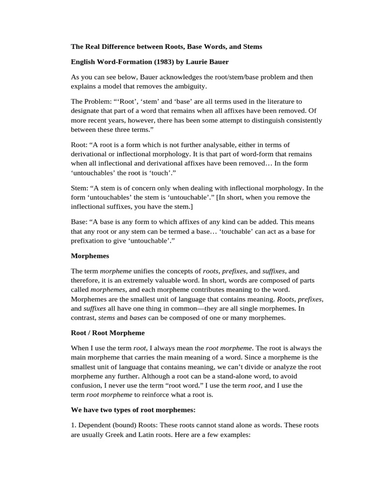 Difference Between Stem, Root and Base | PDF | Morphology (Linguistics ...