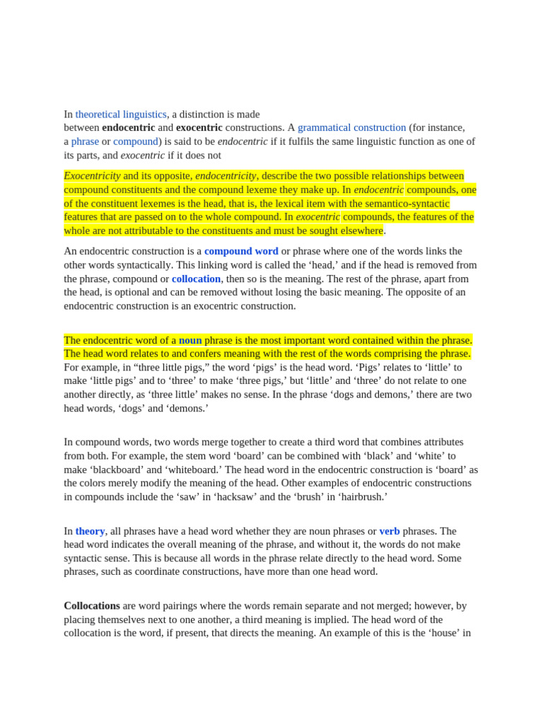 Endocentric and Exocentric Constructions | PDF | Phrase | Morphology