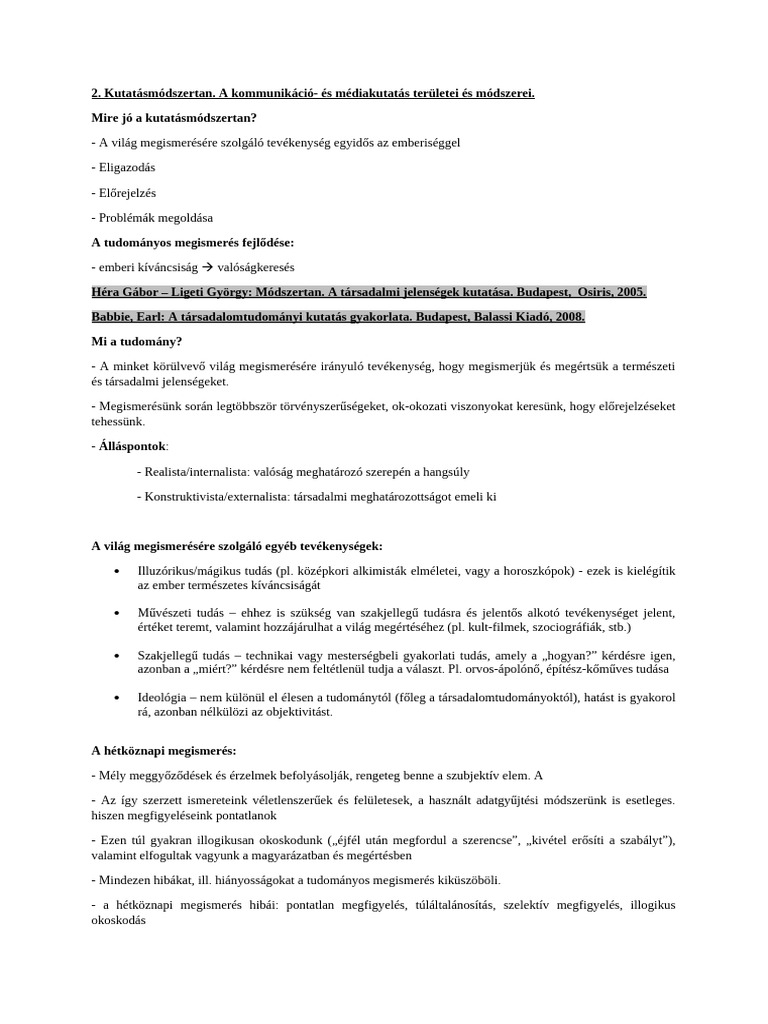 Kutatásmódszertan Jegyzet | PDF