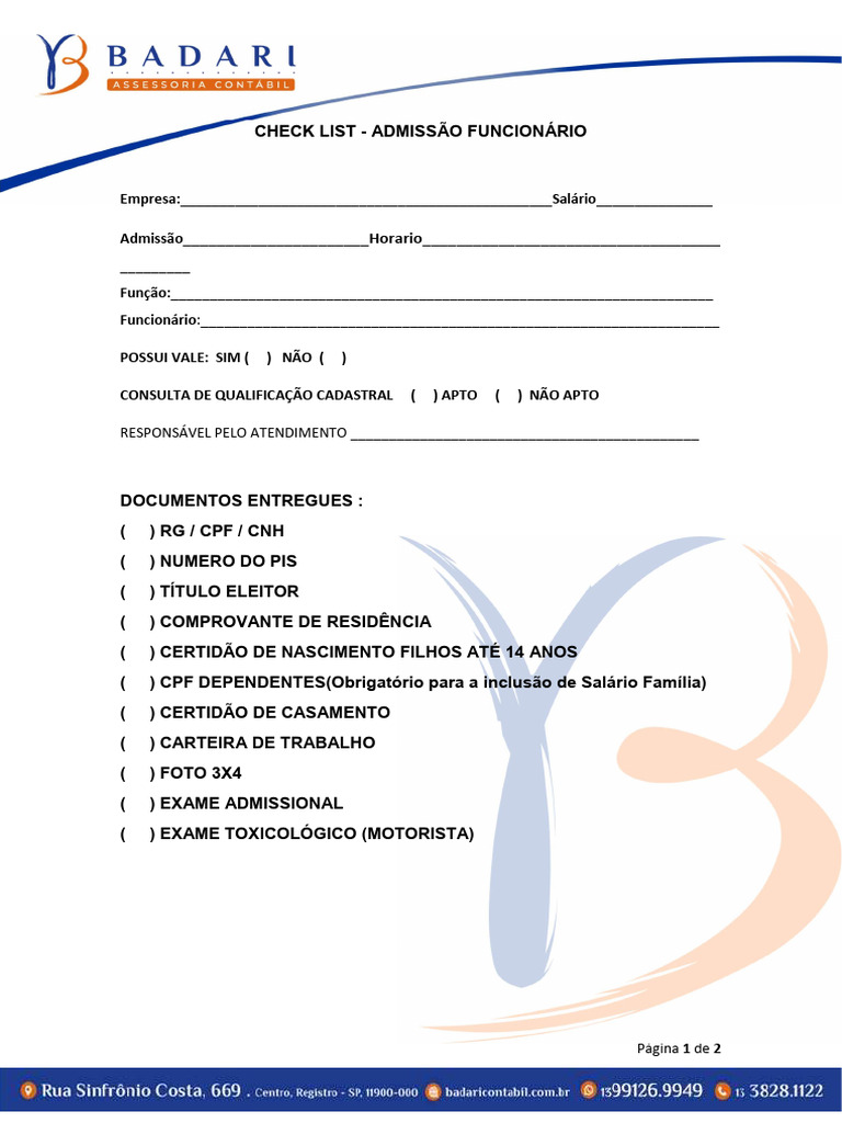 Novo Check List + Ficha | PDF