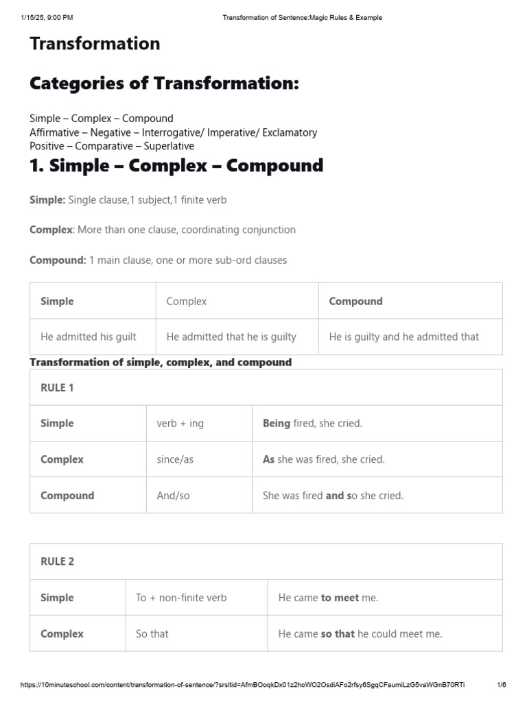 Transformation of Sentence - Magic Rules & Example | PDF | Clause ...
