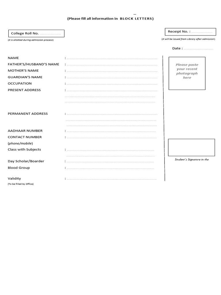 Student ID Card Application Form | PDF | Authentication | Access Control