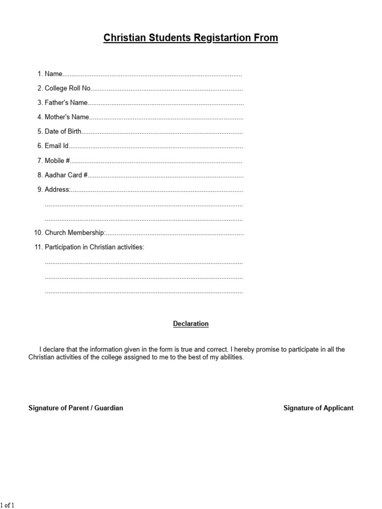 Christian Student Registration Form | PDF