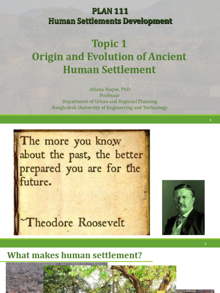 Topic 1 - Origin & Evolution of Human Settlements | PDF