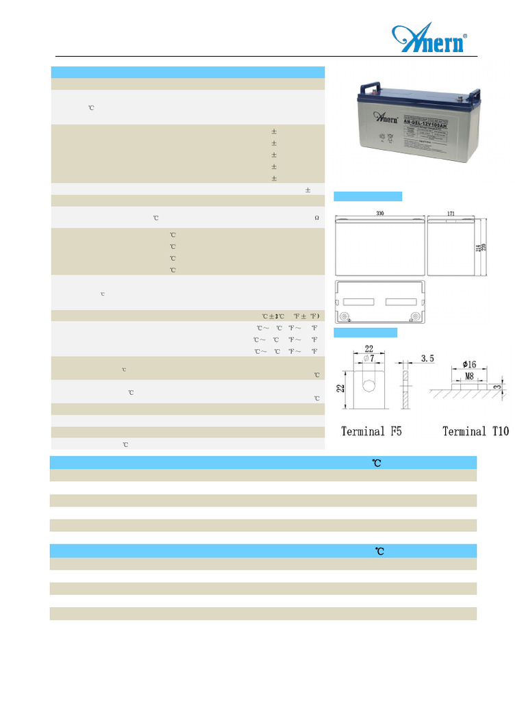 Anern 12V Battery Specifications and Discharge Data | PDF | Vacuum Tube ...