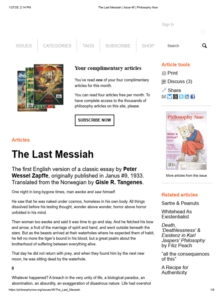 The Last Messiah - Issue 45 - Philosophy Now | PDF