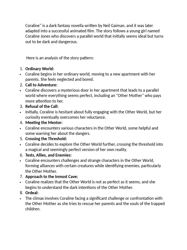 Coraline's Hero's Journey Analysis | PDF
