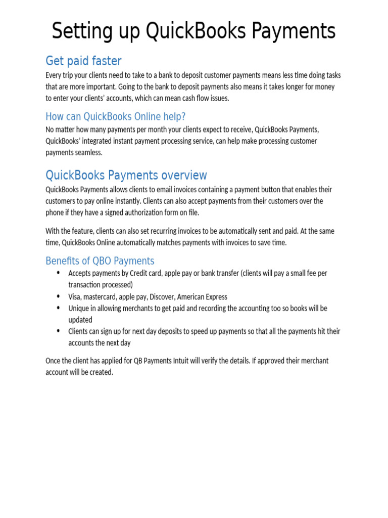 Setting Up QuickBooks Payments | PDF | Quick Books | Payments