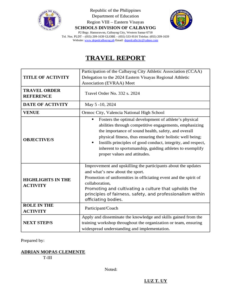 Travel Report - Evraa Refresher 1 | PDF