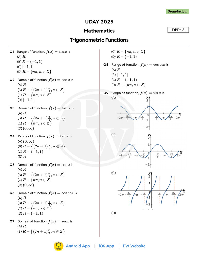 Trigonometric Functions - DPP 03 (Of Lecture 05) - Uday 2025 | PDF | Triangle Geometry ...