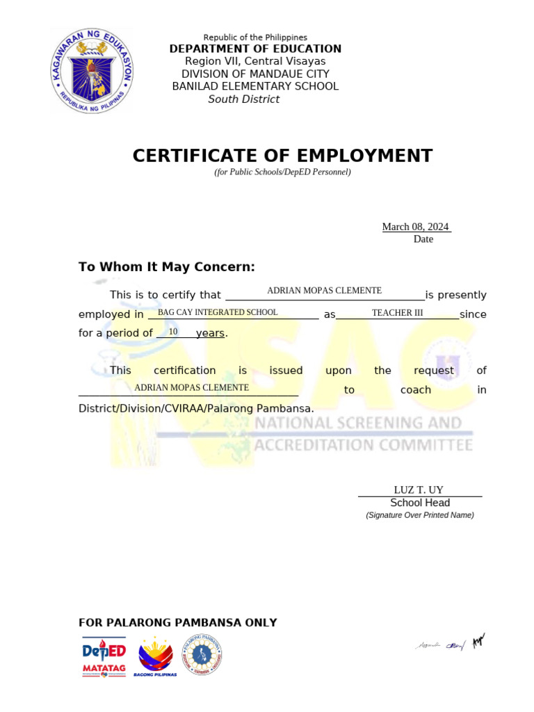 Employment Certification Notice | PDF