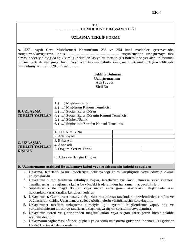 19112024165623uzlaşma Teklif Formu Örneği 5 | PDF