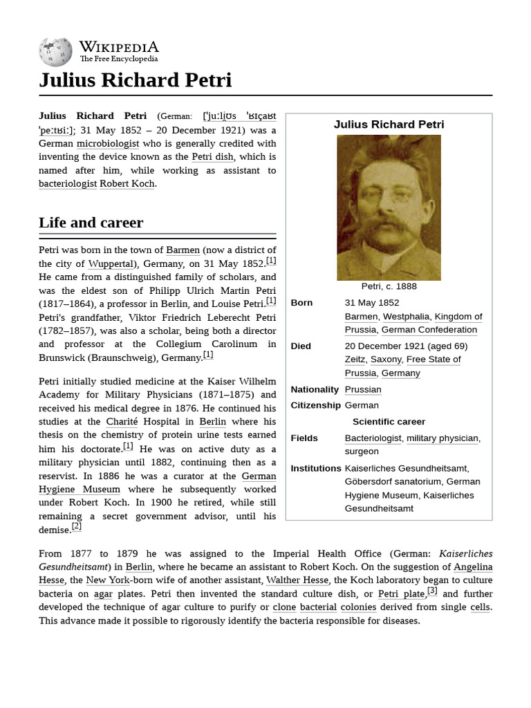 Julius_Richard_Petri | PDF | Microbiology | Biology
