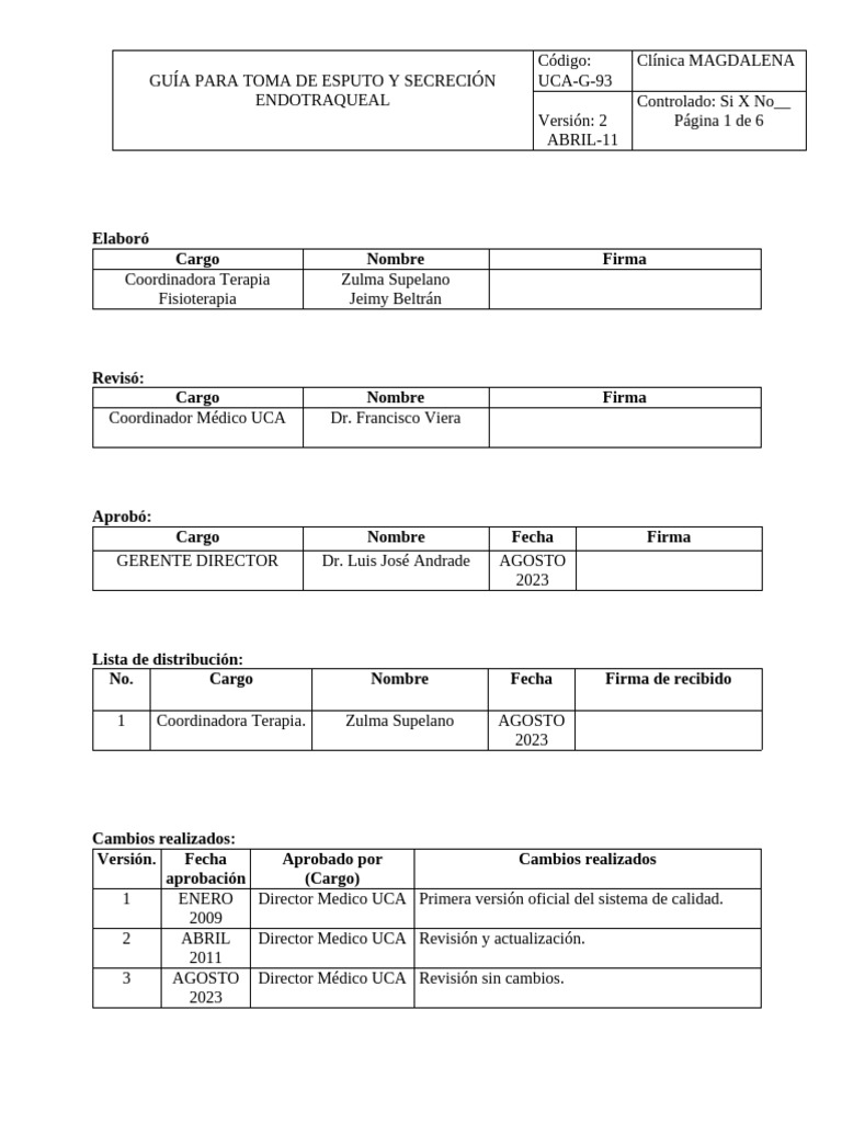 Guía para Toma de Esputo Endotraqueal | PDF | Tos | Especialidades Medicas