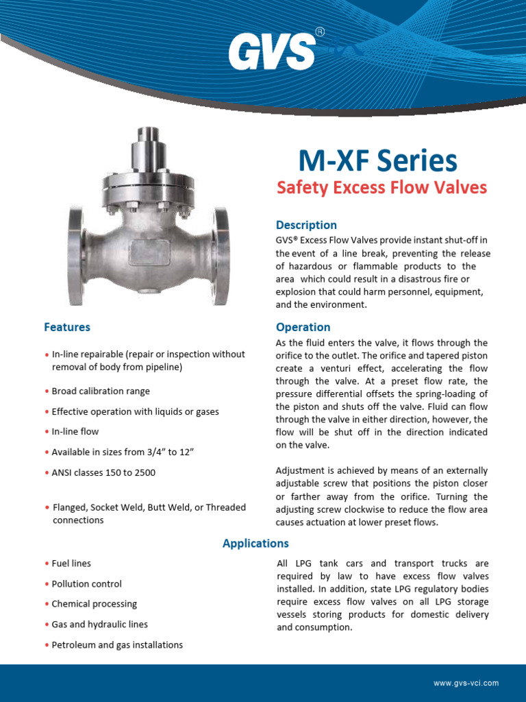 GVS Excess Flow M-XF Series | PDF | Valve | Liquefied Petroleum Gas